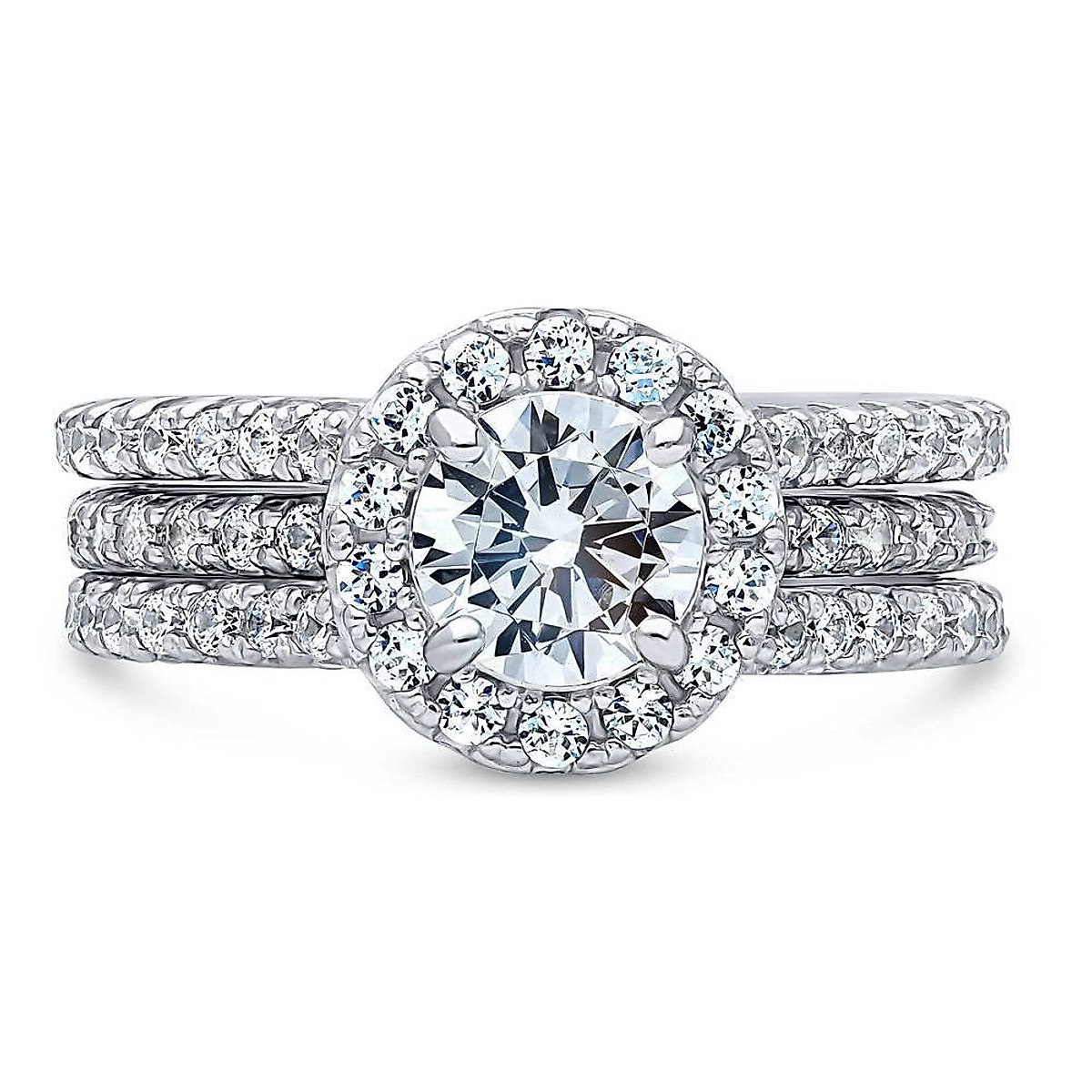 BERRICLE Sterling Silver Halo Wedding Engagement Rings Round Cubic Zirconia CZ Insert Ring Set for Women, Rhodium Plated Size 8