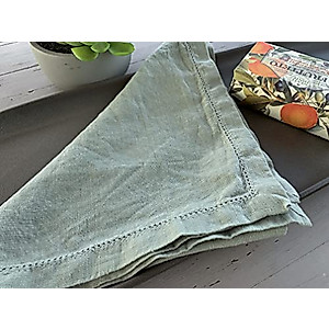 Hemstitched Linen Napkins – 20 Inch x 20 Inch – Stonewashed Pure Linen Cloth Dinner Napkins with Mitered Corners - 100% French Flax – Machine Washable - Set of 4 (Soft Sage Green)