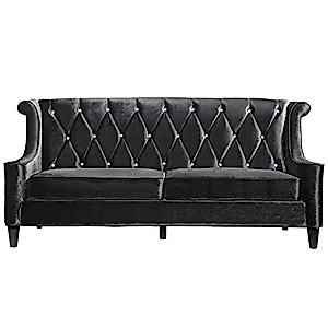 Armen Living LC8443BLACK Barrister Sofa in Black Velvet and Black Wood Finish