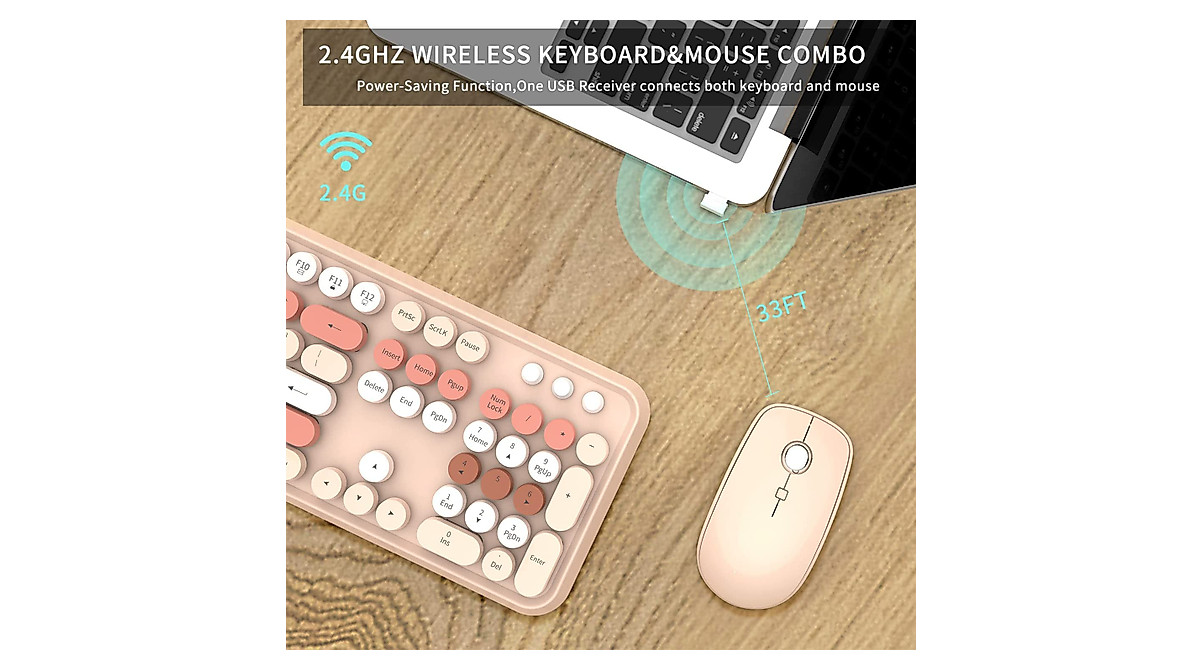 FOPETT Wireless Keyboard and Mouse Set - Milk Tea Color
