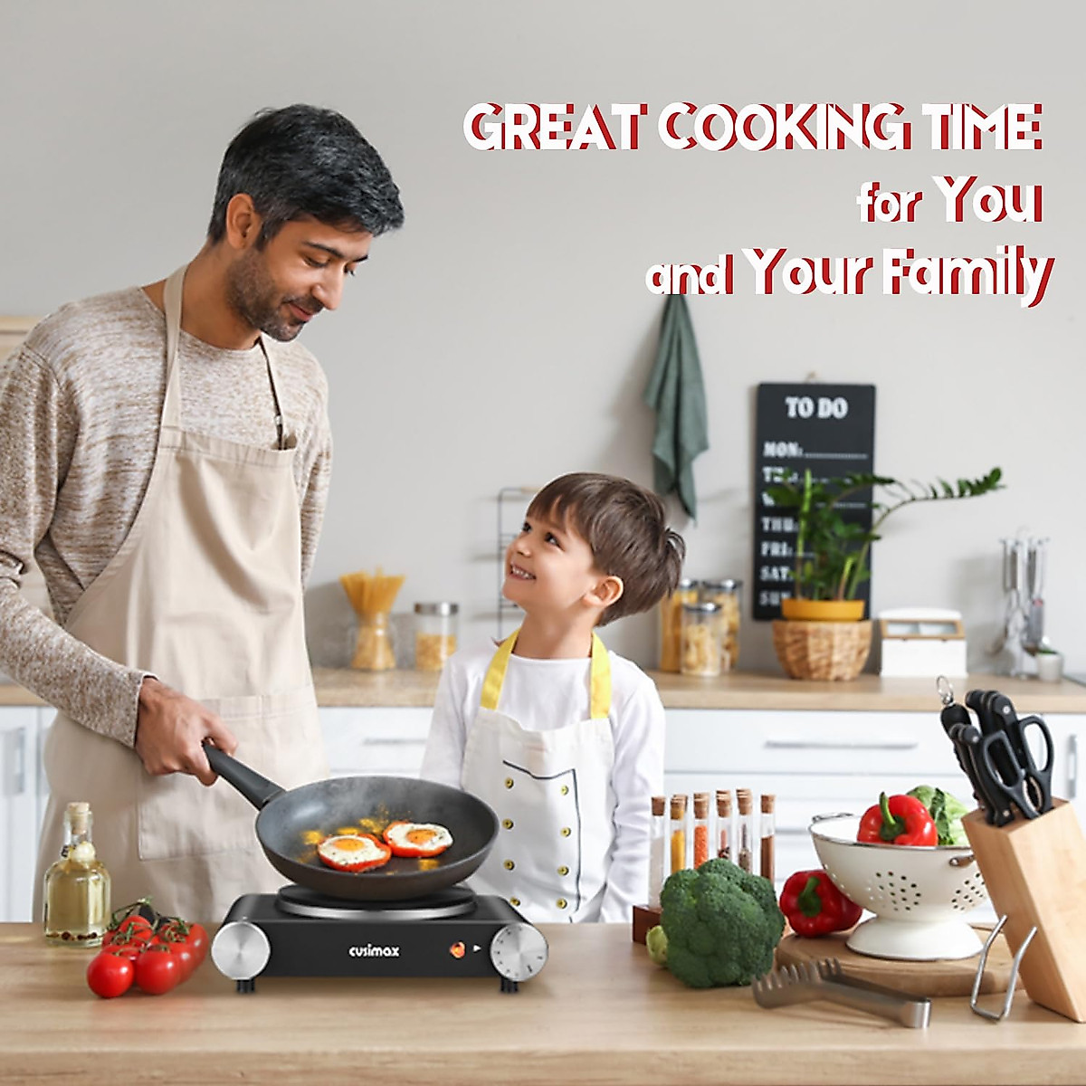 Cusimax Hot Plate Portable Electric Stove Countertop Single Burner with Adjustable Temperature Control & Non-Slip Rubber Feet, 7.4” Cooktop for Dorm Office Home Camp, Compatible for All Cookwares