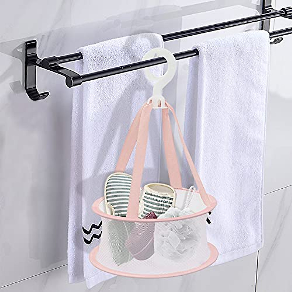 Mini Mesh Shower Dry Basket, Hanging Drying Net, Bath Organizer Storage for Makeup Brush, Beauty Sponge Blender, Windproof Airing Drip Dryer Rack for Bathroom, Laundry (Pink)