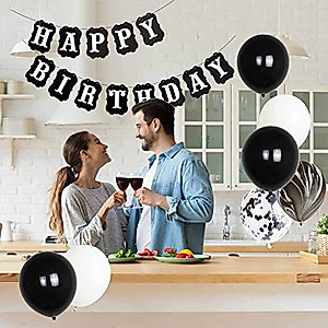 ANSOMO Black and White Happy Birthday Party Decorations, 30 Pcs Balloons Banner Foil Fringe Curtains, for Men Women