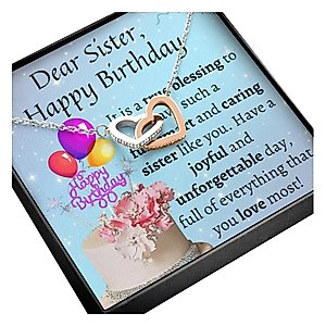 KINDPAW Sister Birthday Gift Necklace From Sister or Brother – It Is Truly Blessing To Have Such A Fun, Smart And Caring Sister Like You (Interlocking Heart)