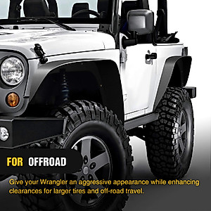 Nilight Off-Road Fender Flares Kit Compatible with 2007-2018 Wrangler JK (2/4 Doors) Heavy-Duty Solid Steel Black Textured Fenders for Unlimited JK Front & Rear Flat-4pcs,2 Years Warranty (JK-63D)