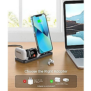 LERCIOR Apple Devices Portable Three-in-one Charging Station Apple Watch 7/6/SE/5/4/3/2/1 Charger Stand, iPhone AirPods Pro 3/2/1 Charging Base Foldable Charger-Gray