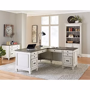 Martin Furniture Hartford Wood L-Desk and Return, Writing Table and Return, Office Desk and Return, White