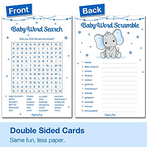 Papery Pop Baby Shower Games for Boy - Set of 4 Games for 30 Guests - Double Sided Cards - Baby Shower Supplies - Elephant