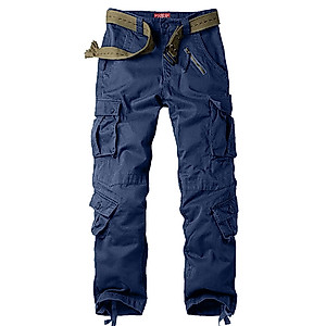 Men's BDU Casual Military Pants, Tactical Wild Army Combat ACU Rip Stop Camo Cargo Work Pants Trousers with 8 Pockets #7533 Navy Blue 30