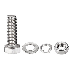 uxcell M8 x 25mm Hex Head Screws Bolts, Nuts, Flat & Lock Washers Kits, 304 Stainless Steel Fully Thread Hexagon Bolts 6 Sets