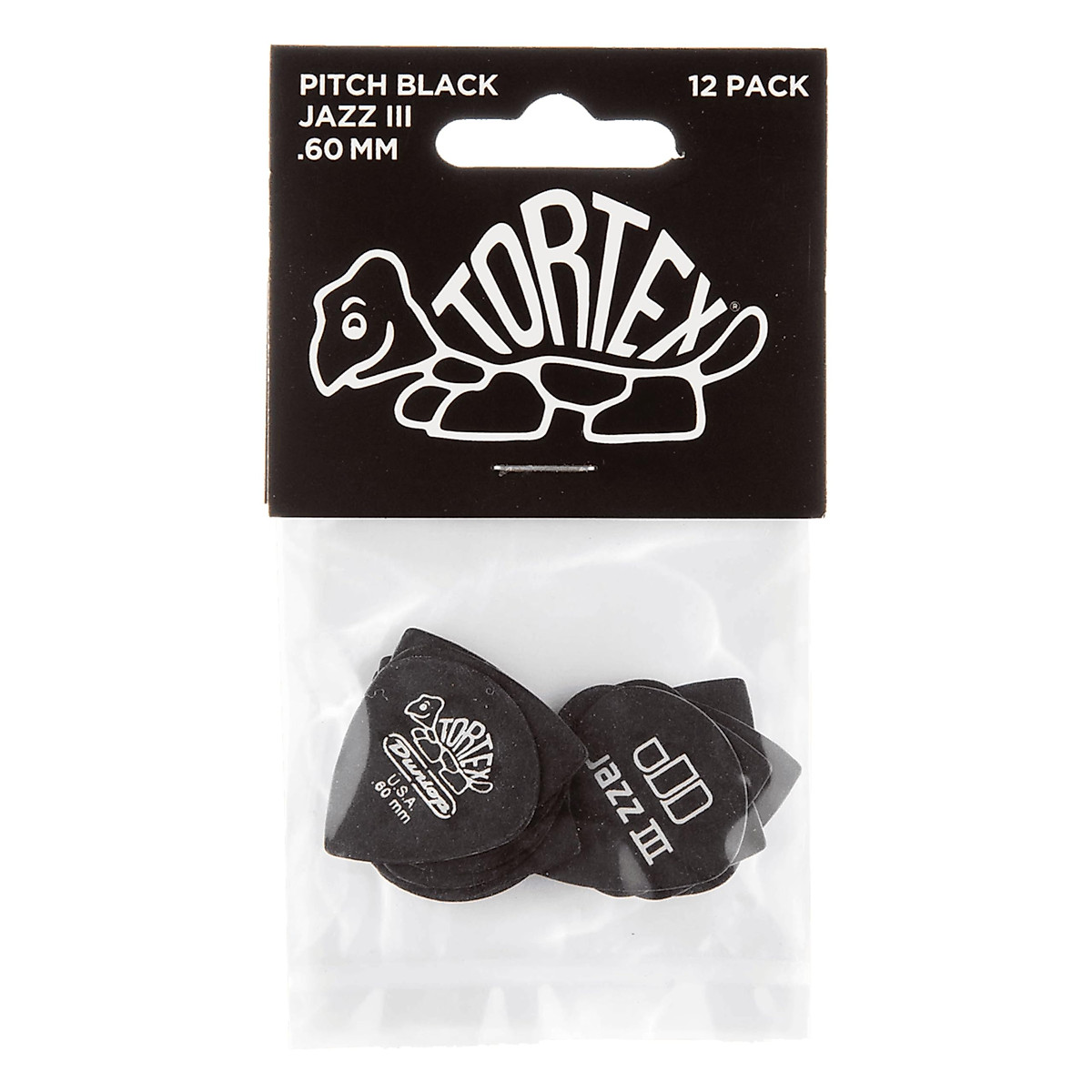 Dunlop Tortex .60mm Jazz III 12 Pack Pitch Black