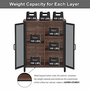 BON AUGURE 3 Tier Rustic Console Table with Shelves and Farmhouse Coffee Bar Cabinet, Wood and Metal Furniture Set for Living Room, Kitchen, Dining Room (Rustic Oak)