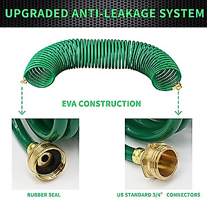 HooSeen EVA Recoil Garden Hose 25ft,Coil Garden Hose with 10 Patterns Hose Nozzle,Flexible Water Hose with Solid Brass Connector for Outdoor, Boat,Lightweight and Kink Free (25FT, Green)