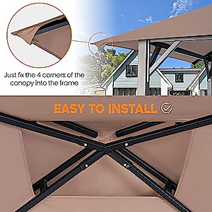 Akeacubo Replacement Canopy Cover with Double Tiered Roof Fit for 5'x8' BBQ Grill Gazebo Model L-GG001PST、L-GZ238PST - Khaki