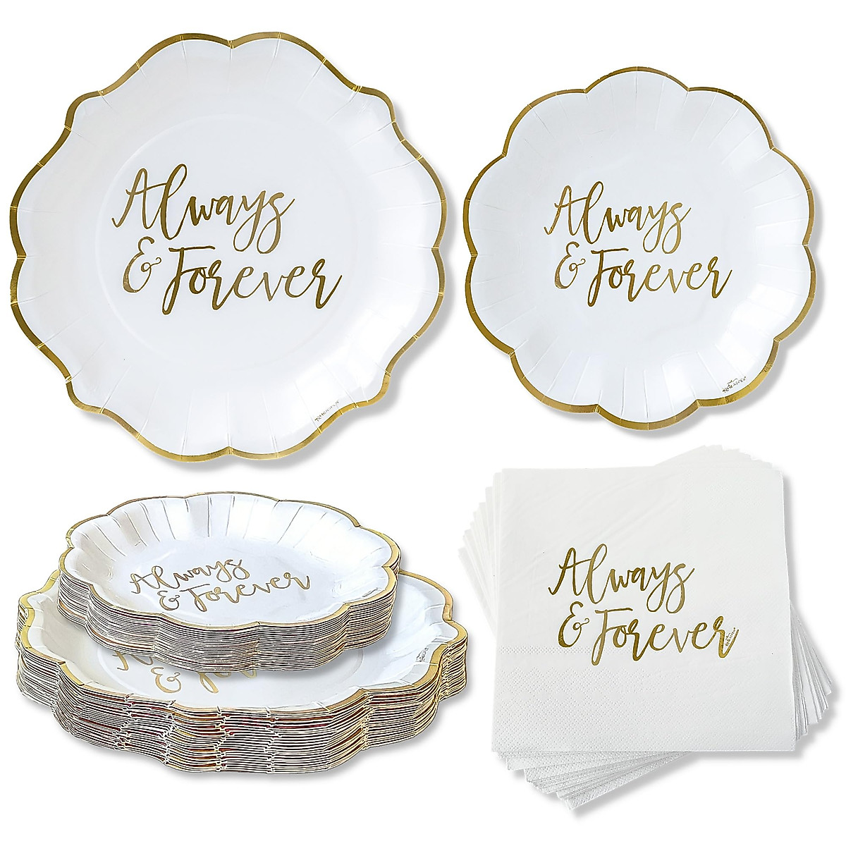 Kate Aspen Always & Forever 72 Piece Classic & Elegant Paper Party Tableware Set (24 Guests), Party Supplies, Wedding Decor for Bridal Showers, Engagements and Receptions