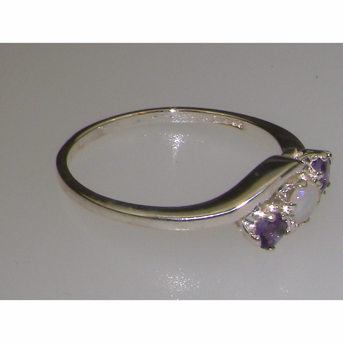LetsBuyGold 925 Sterling Silver Real Genuine Opal & Amethyst Womens Band Ring - Size 7