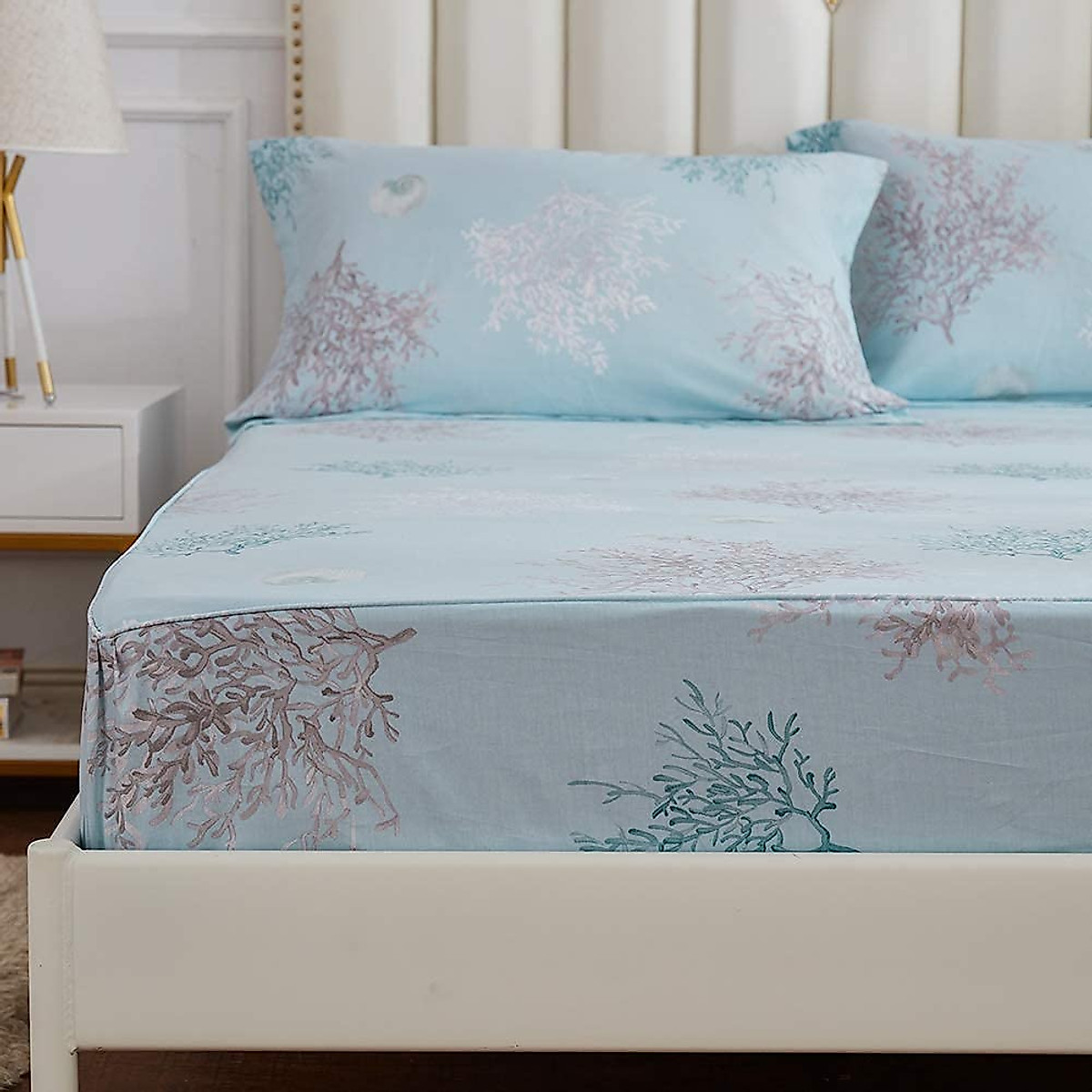 Brandream 7-Piece Bed in A Bag Luxury Nautical Bedding Queen Size Beach Bedding Sets Cotton Duvet Cover Bed Sheet Set