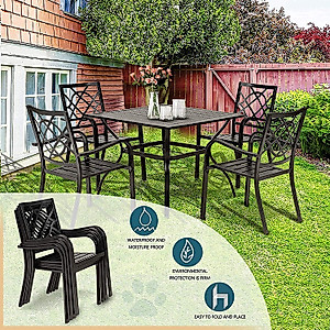 Omelaza 4 Pieces Outdoor Dining Chairs, Patio Bistro Wrought Iron Stackable Chairs with Armrest for Garden, Porch, Backyard, Black - Supports 250 lbs