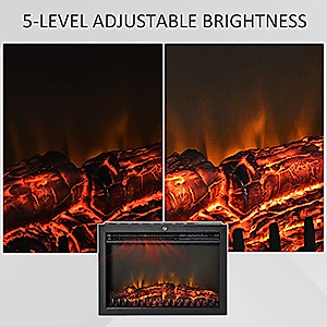 HOMCOM 24" Electric Fireplace Insert, Retro Recessed Fireplace Heater with Realistic Flame, Remote Control and Adjustable Brightness, 750/1500W, Black