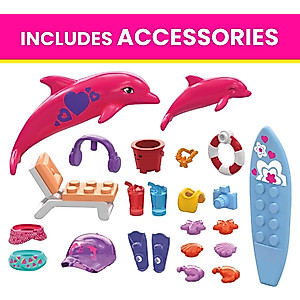 MEGA Barbie Color Reveal Building Toy Playset, Dolphin Exploration with 121 Pieces, 15 Surprises and Accessories, Kids Age 5+ Years