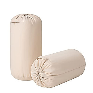 ECOWAN LIVING 8Gal Cylindrical Clothes Blanket Quilt Pillow Storage Bag, Closet Organizer Storage Container, Reusable Drawstring Packing Bag, Durable Handle, Moistureproof(Beige, M, 2 bag)