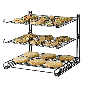 Nifty 3-Tier Cooling Rack – Non-Stick Coating, Wire Mesh Design, Dishwasher Safe, Collapsible Kitchen Countertop Organizer, Use for Baking Cookies, Cakes, Pies