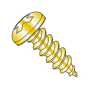 Small Parts 0403ABPPY Steel Sheet Metal Screw, Yellow Zinc Plated Finish, Pan Head, Phillips Drive, Type AB, #4-24 Thread Size, 3/16" Length (Pack of 100)