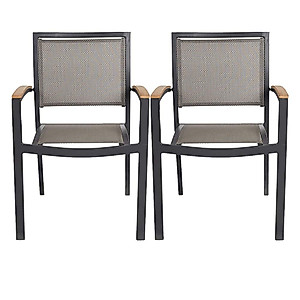 KARMAS PRODUCT 4 Pack Stackable Indoor/Outdoor Patio Dining Chairs with Teak Armrest,Textilene Mesh Fabric Aluminum Frame,Gray