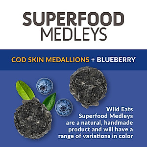 Wild Eats Cod Skins for Dogs, Superfood Healthy Dog Treat Training, 3oz Limited Ingredient Real Blueberry & Cod High in Antioxidants, High Protein, and Marine Collagen for Small, Medium and Large Dogs