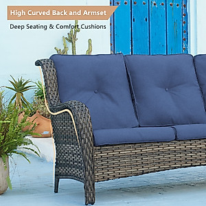 HUMMUH Patio Furniture with Fire Pit 4 Pieces Wicker Outdoor Sectional Couch with Patio Swivel Rocking Chairs,Propane Fire Pit Conversation Set for Patio Garden,Backyard,Deck