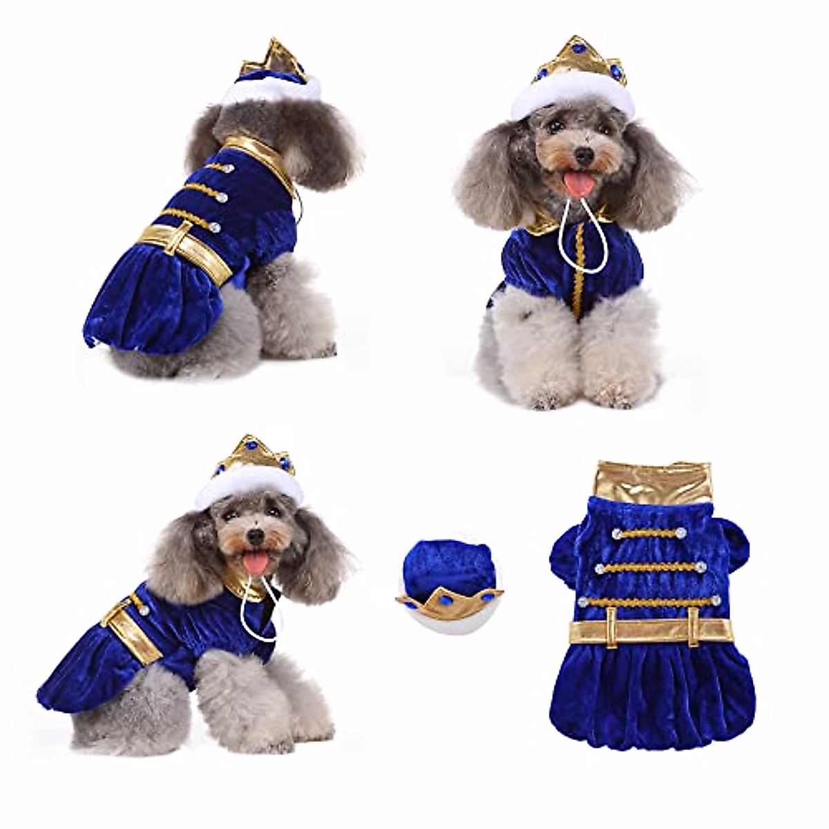 Yoption Dog Cat Prince Costumes with Crown Hat, Pet Halloween Christmas Velvet Cosplay Dress Funny Outfits Clothes for Puppy Dogs Cat (XL)
