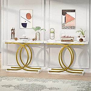 PAKASEPT Console Table with Gold Base, 40 inch White Faux Marble Narrow Entryway Table Foyer Table for Living Room, Entryway, Hallway, Entrance