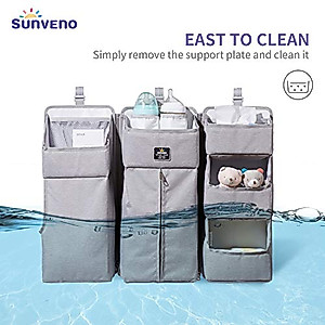 SUNVENO 3-in-1 Detachable Changing Table Diaper Organizer, Crib Hanging Diaper Organizer for Baby Essentials Storage, Grey