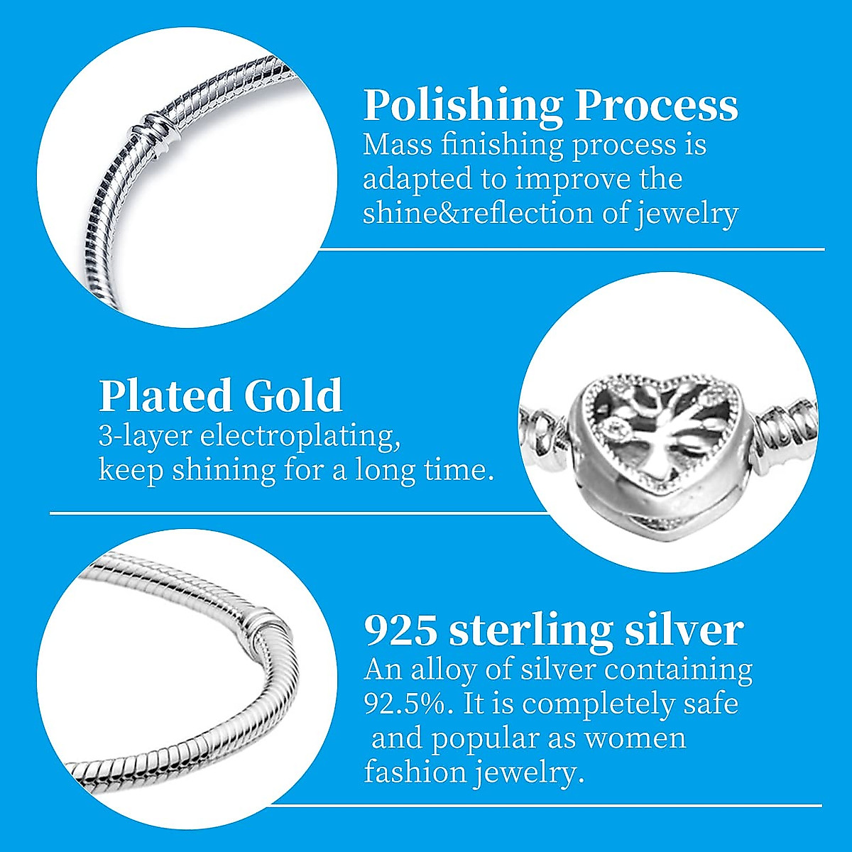 idudu Snake Charm Bracelet,Family Tree buckle S925 sterling silver Jewelry Snake Chain Bracelet Fit Any Charm for Women