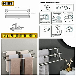 Alise Bath Towel Bars Towel Racks for Bathroom Lavatory,3 Towel Rails Large Towel Holder SUS304 Stainless Steel Towel Hanger Wall Mount,Brushed Nickel GYT6903-LS