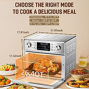 Antarctic Star Air Fry Oven Bake Broil Toast Air Fry Air Roast Digital Toaster Smart Thermometer True Surround Convection Adjustable Temperature Control from 180℉ to 400℉, 26QT/25L, 360°Rapid Air Heating Circulation Cook French Fries Chips Pizza Beef Pork