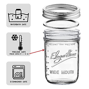 eleganttime Wide Mouth Mason Jars 16 oz,12 Pack Canning Jars with Lids,Airtight Container Glass Jars for Candles,Home Decor,Overnight Oats,Fruit Preserves,Jam or Jelly