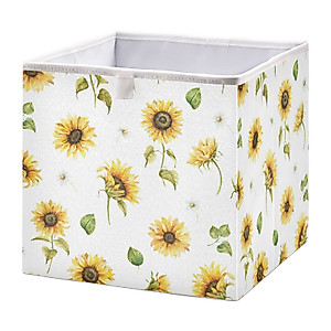 Kigai Watercolor Sunflower Cube Storage Bins - 11x11x11 In Large Foldable Storage Basket Fabric Storage Baskes Organizer for Toys, Books, Shelves, Closet, Home Decor