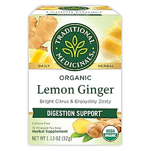 Traditional Medicinals Tea, Organic Lemon Ginger, Promotes Healthy Digestion, 16 Tea Bags