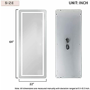 OBIOZZ Bedroom Floor Standing Mirror LED Mirror Full Length Dressing Mirror 65"x22" Large Rectangle Floor Mirror Wall Mirror with Smart Touch Button