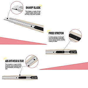 AHCHAY 2pcs Utility Knife 9mm 60 Degree Foil Blade Cutter Snap Off Retractable Wrap Gift Box Paper Wallpaper Craft Abs Anti-slip Handle Auto Lock Cutter