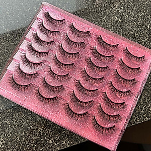 Newcally Lashes False Eyelashes Natural Fluffy Faux Mink Lashes Pack Cat Eye Wispy 5D 13MM Fake Eye Lashes 14 Pairs Russian Strip Lashes Multipack