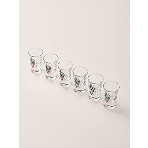 de la Cruz Tequila Mexican Tequila Sugar Skull Shot Glasses, Set of 6, Heavy Base, Bar Party, Gift for Family and Friends