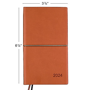 2024 Planner/Pocket Calendar 4"x7": 14 Months (Nov 2023 - Dec 2024) Weekly, Monthly Calendars, Leather Material, Elastic Closure, Decorative Stitching, Page Finder Ribbons and Notes Pages(Brown/Black)