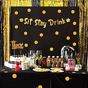 Sit Stay Drink Gold Glitter Banner – Dog Birthday Banner and Decorations – Funny Puppy Birthday Party Supplies and Gifts