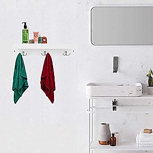 Satauko Wall Mounted Coat Rack Shelf Décor for Photo Ledge Display, Wood Wall Key Holder Hooks Storage, White Floating Shelves Organizer for Entryway, Kitchen, Bathroom.