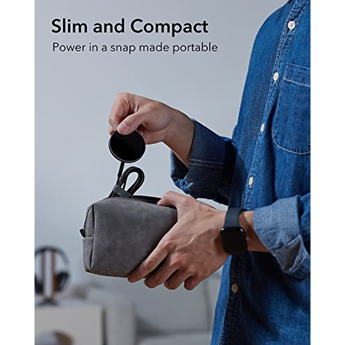 ESR Magnetic Travel Wireless Charging Pad, Portable Charger, Compatible with MagSafe Charger for iPhone 14/14 Plus/14 Pro/14 Pro Max/13/12 Series, Strong Magnetic Lock, Reinforced Braided Nylon Cable