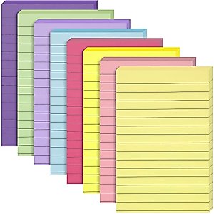 EOOUT 8 Pack Lined Sticky Notes 4x6 Inches, Pastel Ruled Self-Stick Pads, Colorful Super Sticking Power Memo Pads, Strong Adhesive Notes for Home, Office, School, Meeting, 45 Sheets/pad
