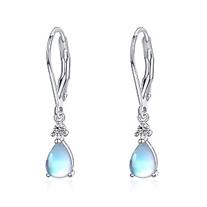 Moonstone Leverback Earrings for Women 925 Sterling Silver Teardrop Bridal Dangle Earrings Moonstone Dewdrop Earrings Moonstone Jewelry Gifts for Daughter Ladies Hypoallergenic Earrings
