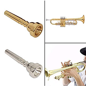 3 Pack Trumpet Mouthpiece (3C 5C 7C) with Lightweight Aluminum Practice Trumpet Mute Silencer Fit for Yamaha Bach Conn King Replacement Musical Instruments Accessories, Gold